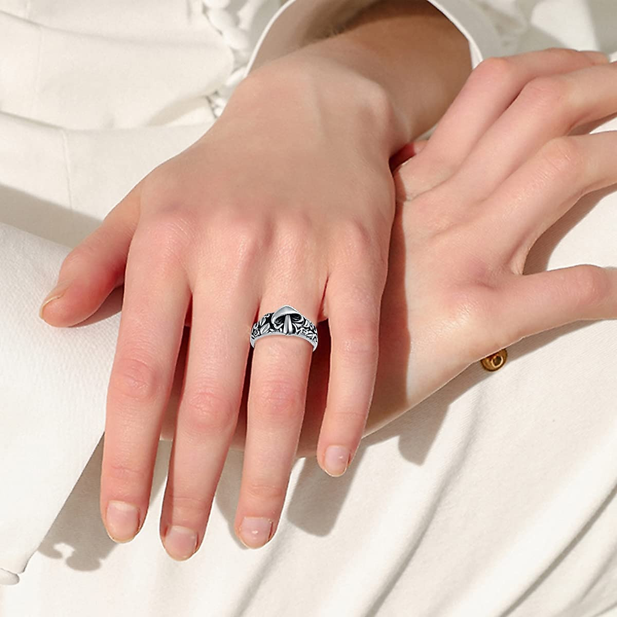 Shusukue Mushroom Flower Leaf Ring Sterling Silver Punk Y2K Ring Mushroom Jewelry for Women Size 6