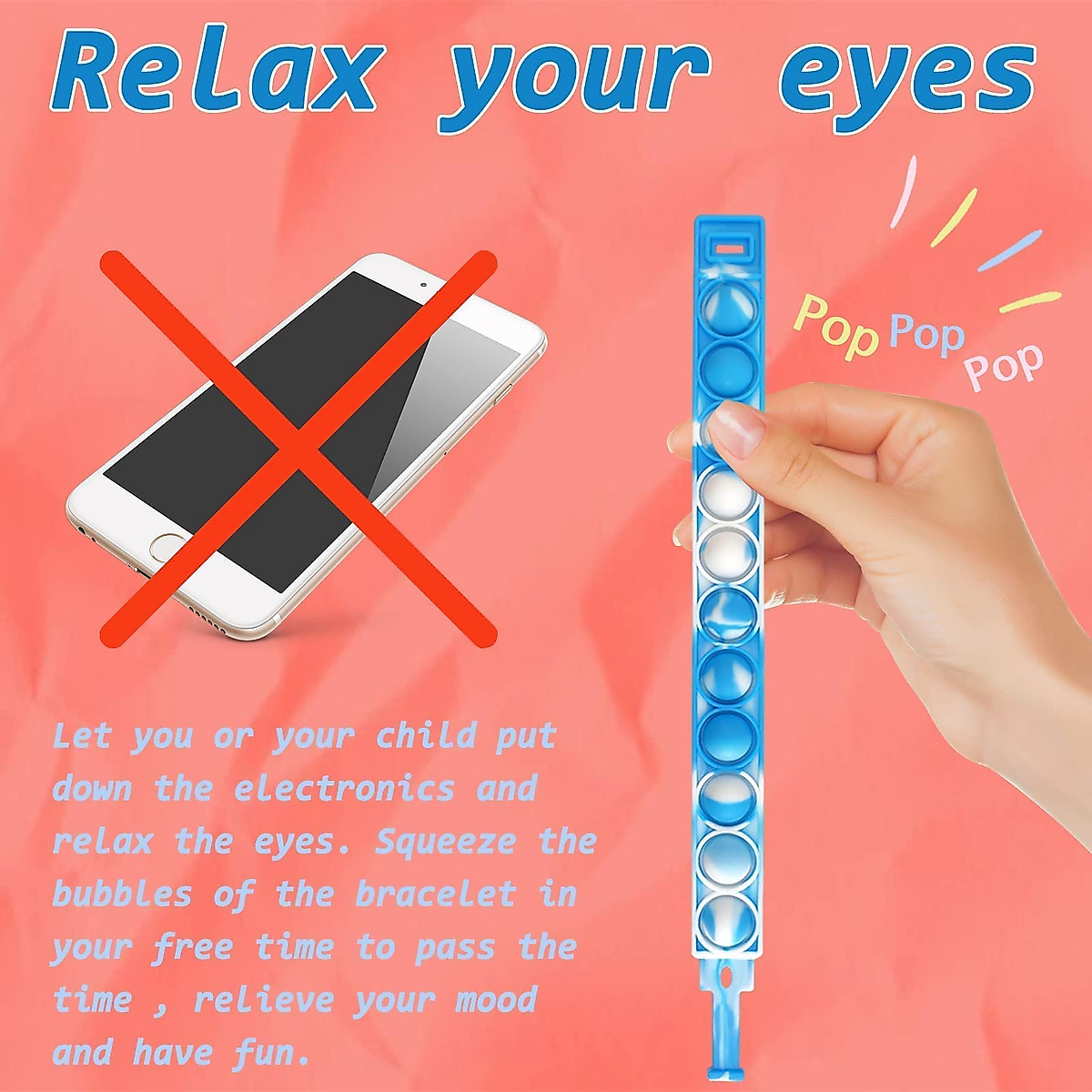 ZNNCO 30PCS Push Pop Pop Bubble Toy Fidget Bracelet, Durable and Adjustable, Multicolor Stress Relief Finger Press Bracelet for Kids and Adults ADHD ADD Autism