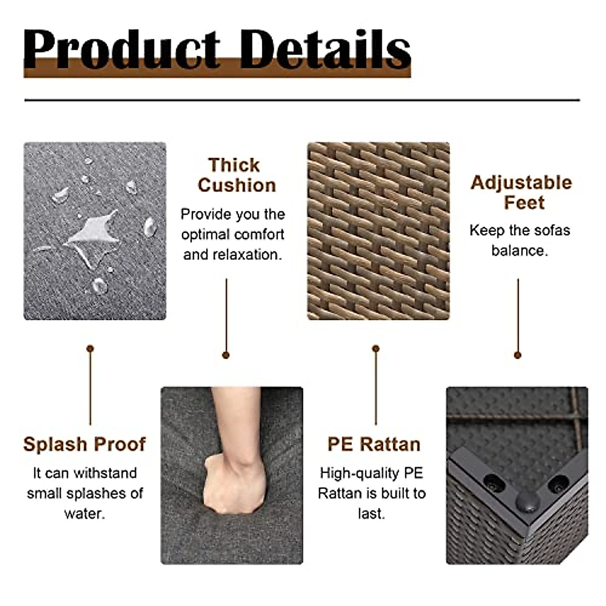 kinbor Outdoor Patio Furniture Set - 7 Pieces Outdoor Sectional Sofa, PE Rattan Wicker Patio Couch, Conversation Set with Coffee Table, Cushions for Porch, Backyard, Pool, Deck, Dark Grey