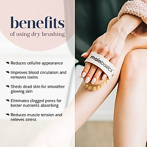 MainBasics Dry Brushing Body Brush for Lymphatic Drainage, Dry Skin, Cellulite, Blood Circulation with Exfoliating Natural Bristles for Flawless Skin
