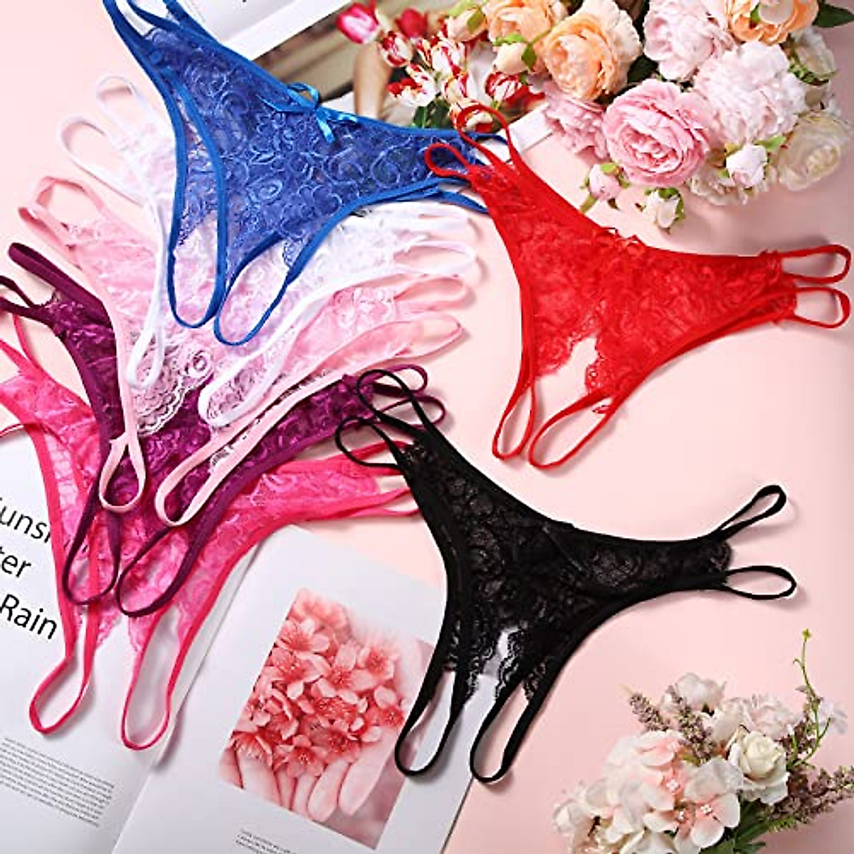 7 Pieces Women Thongs Thin Ropes Panties Transparent Thong T Shape Pants See Through Panties Breathable Underwear for Women (Large)