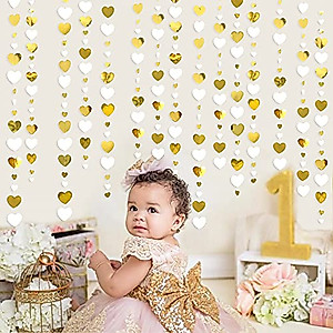52Ft White and Gold Heart Garland Hanging Love Heart Streamer Banner for Anniversary Bachelorette Valentines Day Mothers Fathers Day Engagement Wedding Bridal Shower Birthday Party Decoration Supplies