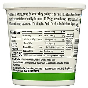 Stonyfield® Organic 100% Grassfed Plain Greek Whole Milk Yogurt 24 Oz. Tub (Pack of 1)