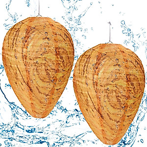 DECYOOL 2 Pack Wasp Nest Decoy Wasp for Hornets Yellow Jackets Outdoor Waterproof Material (Dark Color)