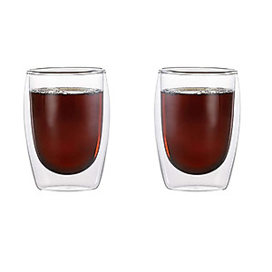 CAFÉ BREW COLLECTION Double Wall Insulated Glasses Espresso Mugs (Set of 2) - 8oz Coffee Cup Set, Dishwasher Safe