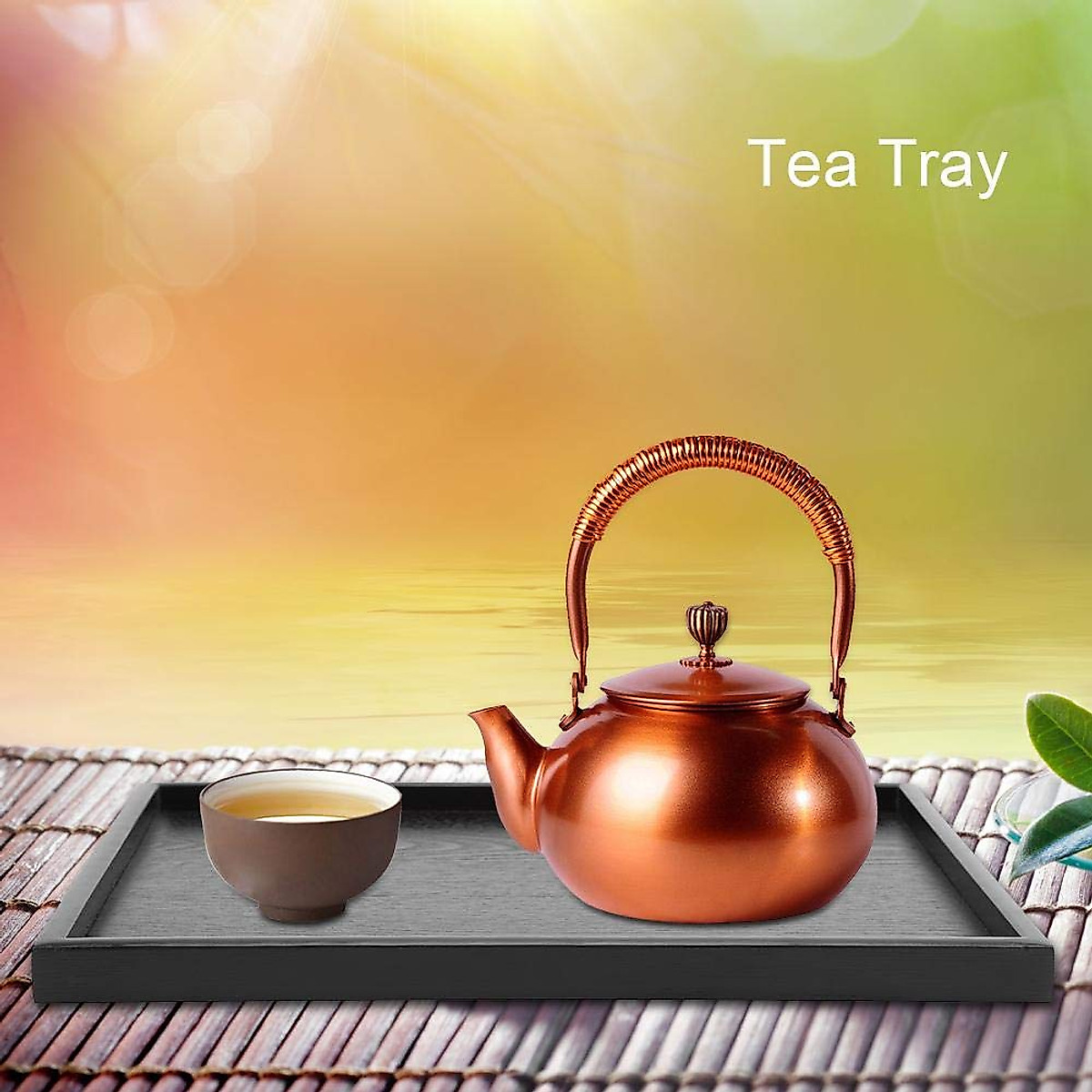 Fdit Rectangle Shape Solid Wood Tea Coffee Snack Food Meals Serving Tray Plate Home Hotel Restaurant Trays(36 x 27cm)