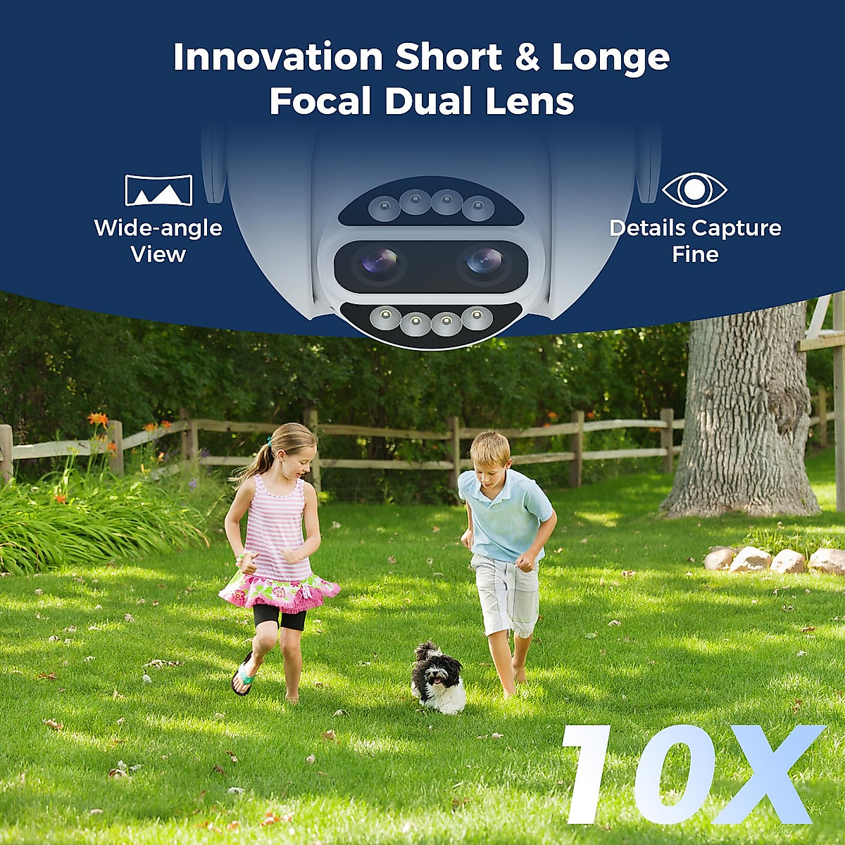 Hiseeu 4MP Security Camera,10X Zoom Dual-Lens Security Wireless Camera, 2 Ways Audio/ IP65 Waterproof,PTZ Outdoor Surveillance Camera Compatible with Alexa/Wireless Cameras System