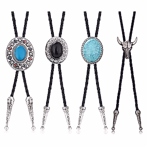 Jstyle 4Pcs Bolo Tie for Men Western Cowboy Leather Necktie Halloween Costume Accessories for Men Women