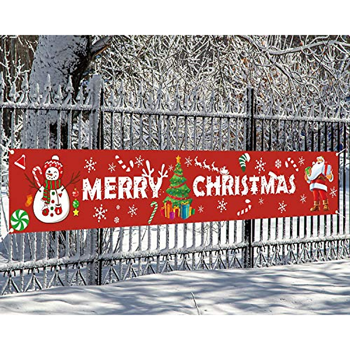 MAIAGO Merry Christmas Banner - Extra Large 10.2 ft x 1.8 ft - Outdoor Red Christmas Banner Decorations - Xmas Indoor & Outdoor Hanging Decor, Christmas Holidays Party Decor Supplies