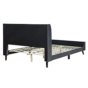 Livavege Queen Bed Frame with Wingback Headboard and Footboard, Velvet Upholstered Platform w/Wooden Slats Support, Queen Size Bedframe No Box Spring Needed, Easy Assembly/Mattress Foundation