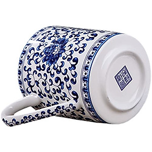 Heitiliamu Convenient Travel Home Office Chinese Gongfu Loose Leaf Tea/Coffee Brewing System- Bone China Porcelain Tea Cup/Coffee Cup/Tea Mug/Coffee Mug Personal Teacup with Tea Cup Lid,Blue Flowers