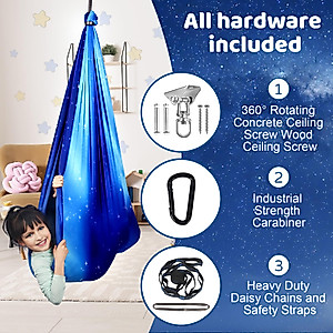 HiCamer Double Layer Sensory Swing for Kids & Adults Holds up to 300lbs Indoor and Outdoor Therapy Cuddle Swing with 360° Swivel Hanger Kit Adjustable Swing with Aspergers Autism ADHD (Star Blue)