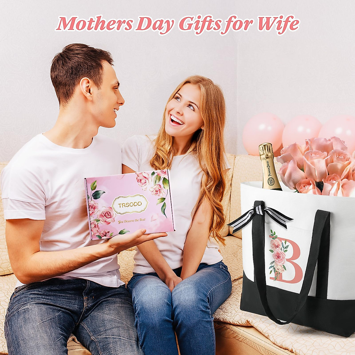 TRSODD Birthday Gifts for Women Mothers Day Gifts for Mom Wife Grandma Daughter Sister Teacher Appreciation Large Tote Bag and Makeup Bag B