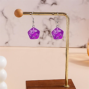 MALOYANVE 3D Dice Earrings for Women Creative Funny D20 Side Cubic Dice Geometric Dangle Drop Weird Earrings Aesthetic 80s Halloween Casino Costume Jewelry (Purple)