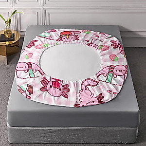 HOSIMA Axolotl Fitted Sheet Set Twin Size for Kids Girls,Pink Cartoon Axolotl Eat Dessert Printing Bedding Set Twin Size for Princess Bedroom Decor,1 Fitted Sheet+2 Pillowcases.