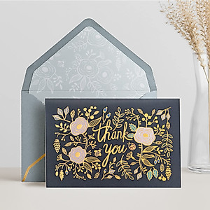 Prims & Flourish Thank You Cards with Envelopes, 24-Count Thank You Notes, Gold Foil Floral Designs, 4 x 6 Inches, Blank Inside Thank You Cards Bulk for Weddings, Bridal Showers, Baby Showers