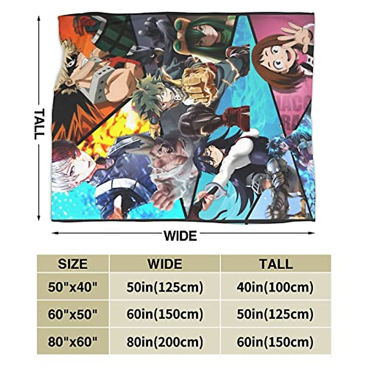 Anime My Hero Cartoon Throw Academia Blanket Flannel Soft Cozy Warm Lightweight Blankets for Travelling Camping Living Room Sofa Bedroom Decor Gifts (My Hero Academia Blanket, 60in*80in)