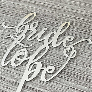 JIEEIN Bride to Be Cake Topper - Mirror Silver Acrylic - Sparkly Bridal Shower/Bachelorette Party Cake Topper