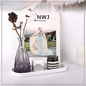 Emibele Bathroom Vanity Tray, 10" Oval Storage Tray for Dresser Toilet Tank Kitchen Sink Countertop Organizer, Resin Jewelry Ring Dish Cosmetic Decor Tray for Perfume Candle Soap Shampoo, Marble White