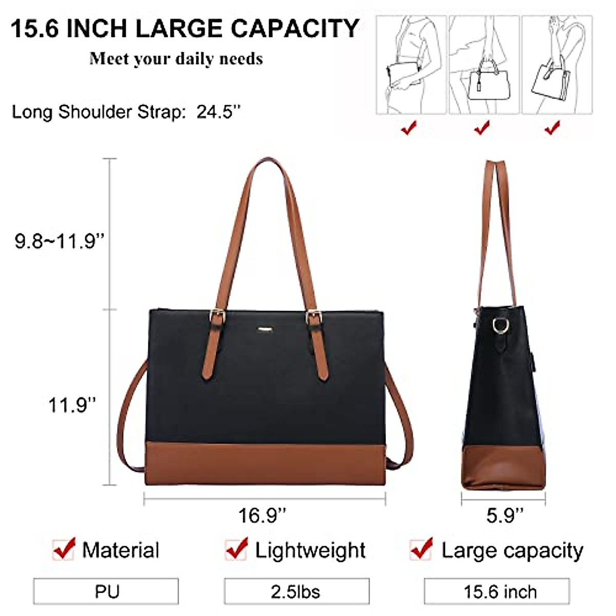 LOVEVOOK Laptop Bag for Women Work Bag 15.6 inch Large Capacity Computer Tote Handbag Faux Leather Shoulder Bag Purse
