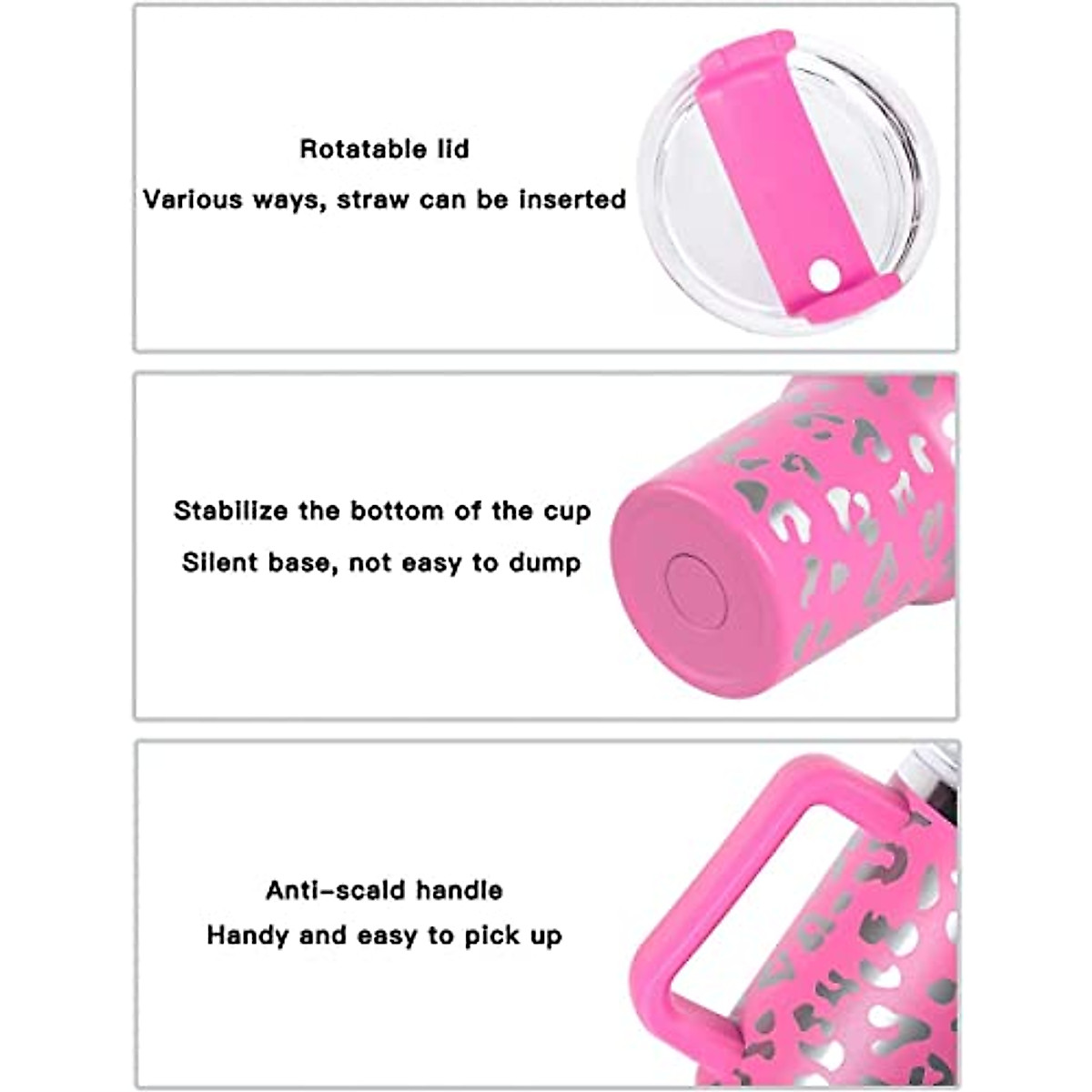 Holographic Leopard Tumbler 40 oz with Handle, Water Bottle, Gifts for Women & Men, Insulated Cup with Lid and Straw, Simple Modern, Water Bottles & Stanley Cups Trending Tumbler Gift 3D Pink