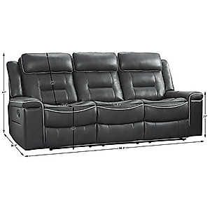 Homelegance Darwan 88" Leather Gel Double Reclining Sofa, Dark Gray