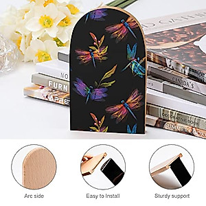 Book Ends,bookends for Shelves, Dragonflies and Flowers Leaves Metal Base Bookends to Hold Books Heavy Duty Wood Bookends for Heavy Books Office Desk DVD 3x5 Inch 1pair /2 Pieces