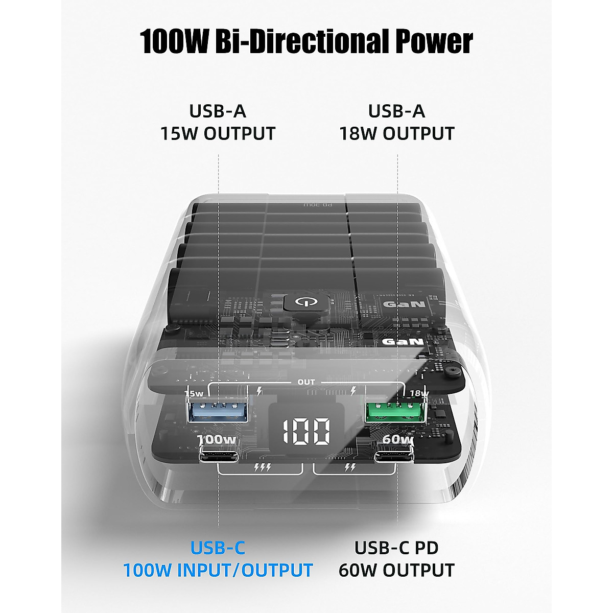 imuto 100W Laptop Power Bank, 20000mAh USB C Power Delivery Portable Charger with Dual USB-C PD (100W&60W) & 2 USB-A (15W&QC3.0 18W) Battery Pack Compatible with USB-C Laptops, iPhone, Huawei and More