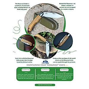 Yutpa Gear Hand Forged Knives Folding Pocket Knife 3.54" Stainless Steel Blade Plain Edge and Handmade Wood Handle with Leather Sheath - Rauros Survival EDC