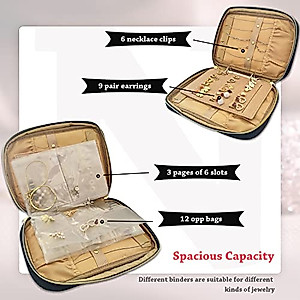 Nelonis Travel Jewelry Organizer Portable Jewelry Roll Transparent Jewelry Organizer Book Ring Binder Jewelry Bags, Earrings, Rings, Bracelets, Necklaces (Black)