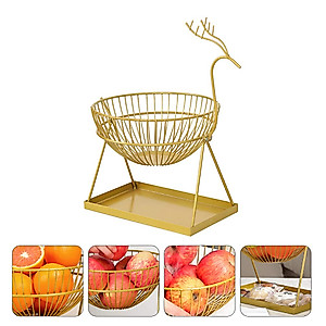 BESPORTBLE 1pc Deer Double Layer Fruit Basket Fruit Serving Basket Dry Fruit Holder Thank You Bags Wire Fruit Basket Fruits Metal Baskets Tabletop Decor Iron Household Fruit Dish