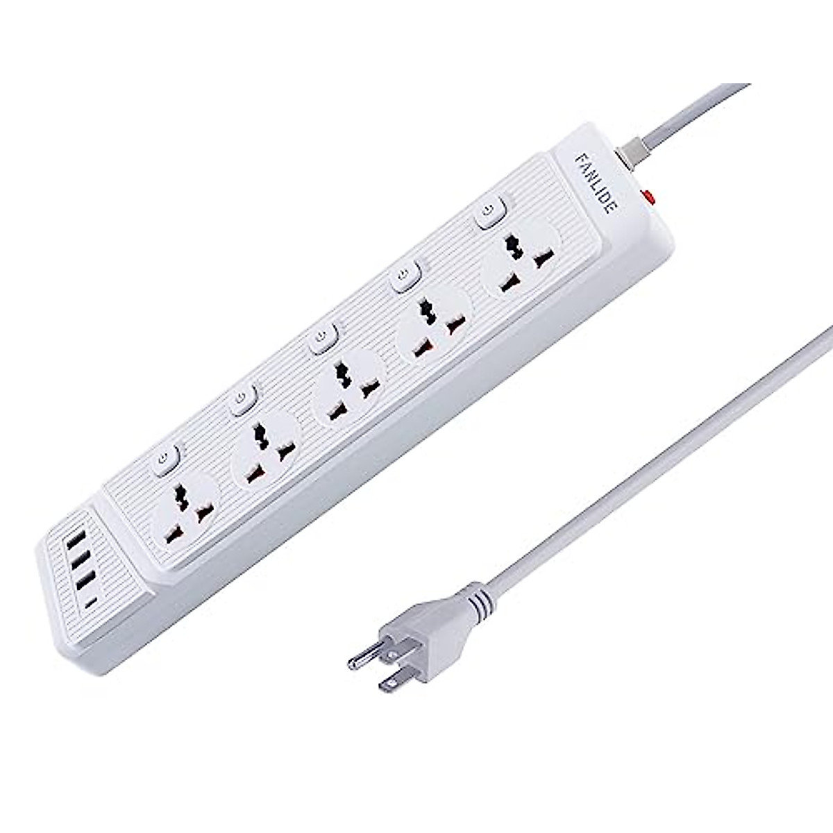 FANLIDE Universal Power Strip with USB C, 5 Outlets 3 USB and 1 USB C Ports, 6.5ft Power Cord Circuit Breaker