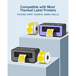 POLONO Label Printer, PL420 4x6 Thermal Printer, High-Speed Shipping Label Printer, Commercial Direct Thermal Printer, 2" Yellow Circle Thermal Sticker Labels, Self-Adhesive Stickers Labels