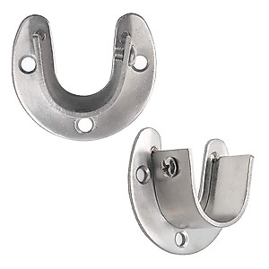 Seimneire 2pcs Heavy Duty Stainless Steel Rod Socket, Wardrobe Bracket Flange Rod Holder Closet Rod End Supports Fit 1" Diameter, U Shaped - Silver