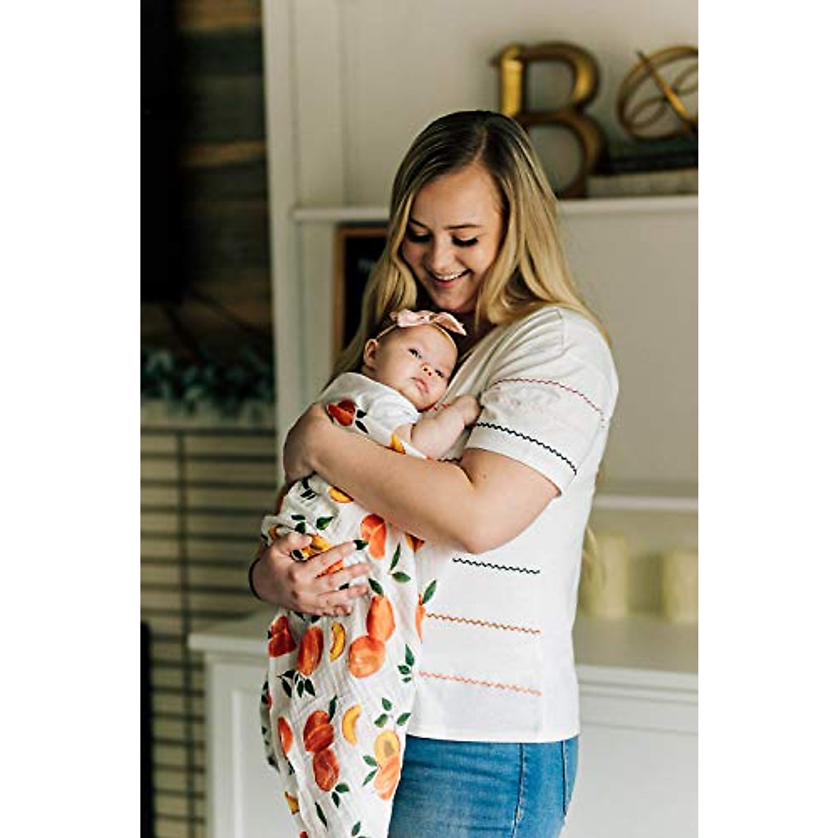 Red Rover Kids Cotton Muslin Swaddle - 47”x 47”- 100% Cotton – Machine Washable – Softer with Every Wash – Playful Designs -Soft, Breathable & Lightweight – Unisex (Peachy)