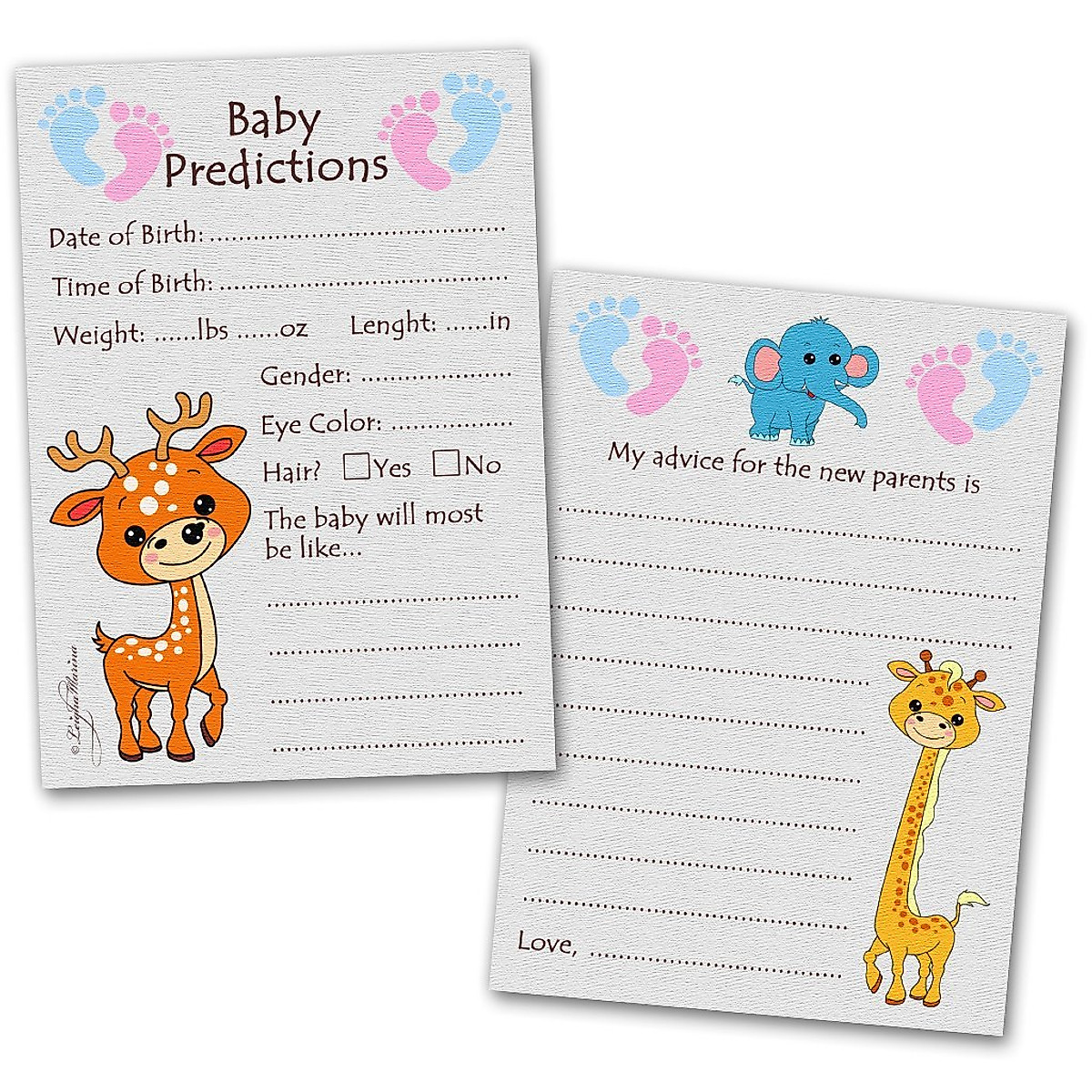 Leigha Marina Baby Shower Predictions Guessing Game and Advice Notes for New Parents - Unisex - 40 Cards