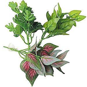 kathson Reptile Terrarium Plants Hanging Artificial Lizards Habitat Climbing Decorations with Suction Cups Pets Tank Fake Green Plastic Ornament for Amphibians Bearded Dragons 6PCS