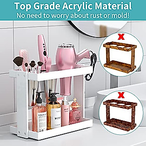 HIIMIEI Hair Tool Organizer, White Acrylic Blow Dryer and Curling Iron Holder, 2 Tier Bathroom Counter Storage, Vanity hairdryer Stand for Lotion Makeup Cosmetics Perfume Makeup Toiletries