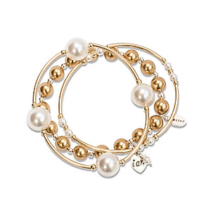 Made As Intended Blessing Bracelet Trio in White and Gold Crystal Pearls, Sterling Silver and Gold-Filled