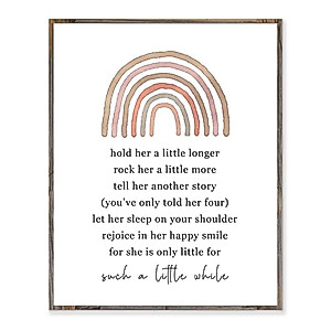 Hold Her A Little Longer Baby Girl Nursery Quote Art Rainbow Baby Shower Gift for Baby Girls Room Boho Nursery Decor Wall Art Without Frame - 8x10" (For Girl)