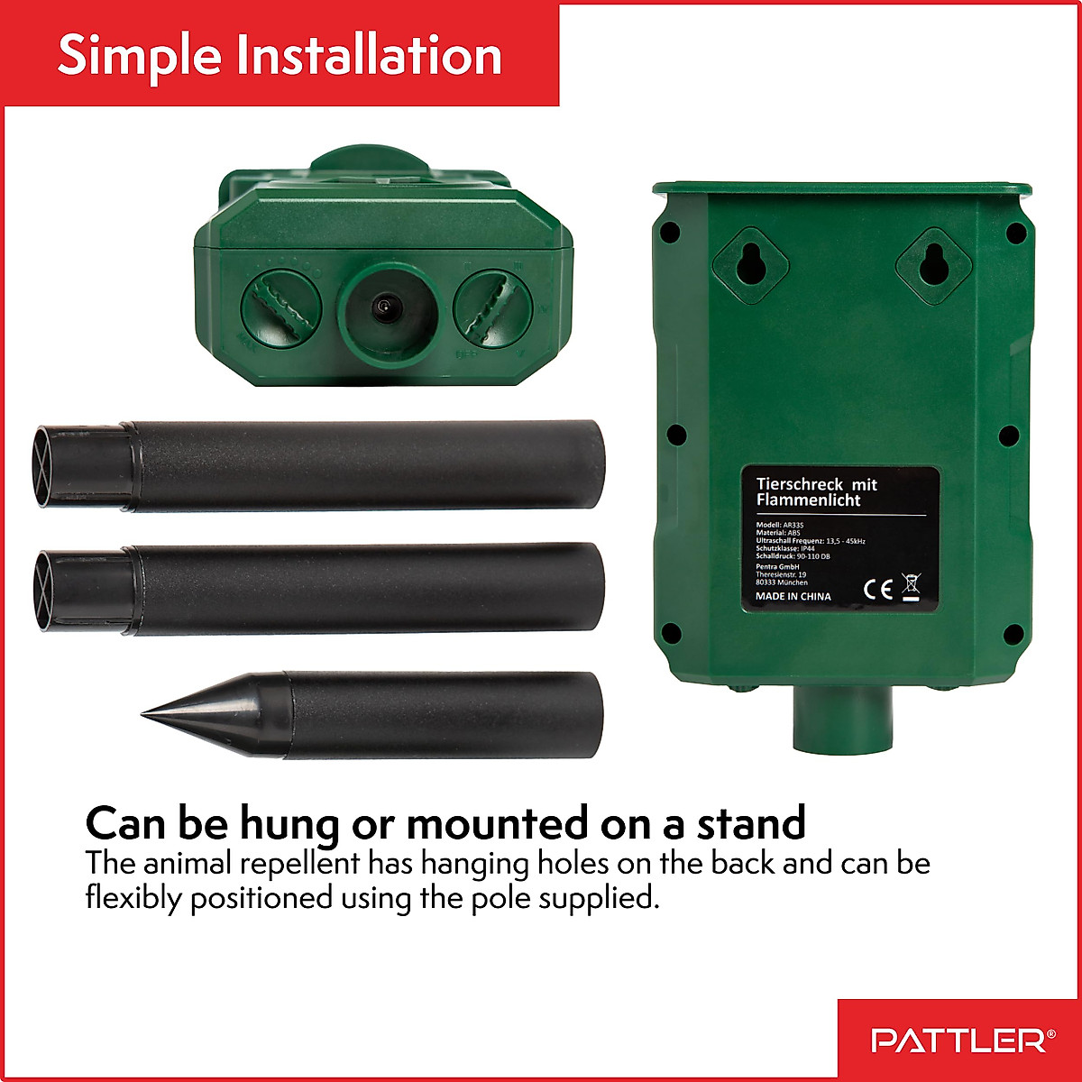 PATTLER® Animal Repellent Outdoor with Flame Light to Scare Animals | Deer and Rabbit Repellent with Motion Sensor up to 10m Range | Ultrasonic Deer Repellent | Rabbit Repellent Outdoor | | 1 Pack