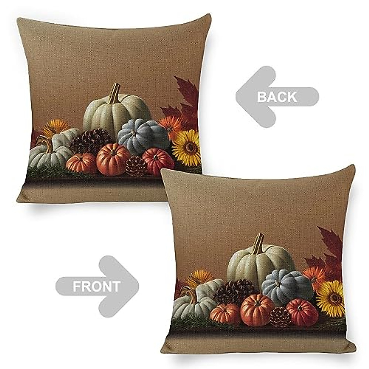 JOJOART Colourful Pumpkins Throw Pillow Covers 18×18 Pillowcases Set of 2 Thanksgiving Linen Decorative Square Pillow Case Cushion Covers Standard Size for Sofa Couch Outdoor Bed Pillow Protectors