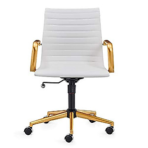 LUX Modern Desk Chair Gold Base White and Gold Office Chair Rolling Office Chair with Back Support Ergo Office Chair with Caster Wheels Office Chair for Heavy People 320lbs Gold Swivel Office Chair