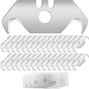 Utility Knife Blades Hooks Carpet Hook,30Pcs Steel Razor Blade Knives with Storage Box for Roofing and Linoleum, Carpenter Replacement Easycut Shingle Cutter to Trim (Utility Knife Blades Hooks Kit)
