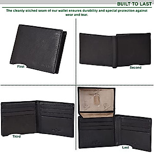 Mens Leather Wallet Rfid Blocking Slim Notecase Front Pocket Flip ID Window With 14 Slots | Real Full Grain Genuine Leather | Multiple Card Holder | Compact Premium Best Handmade Gift (Midnight Black)