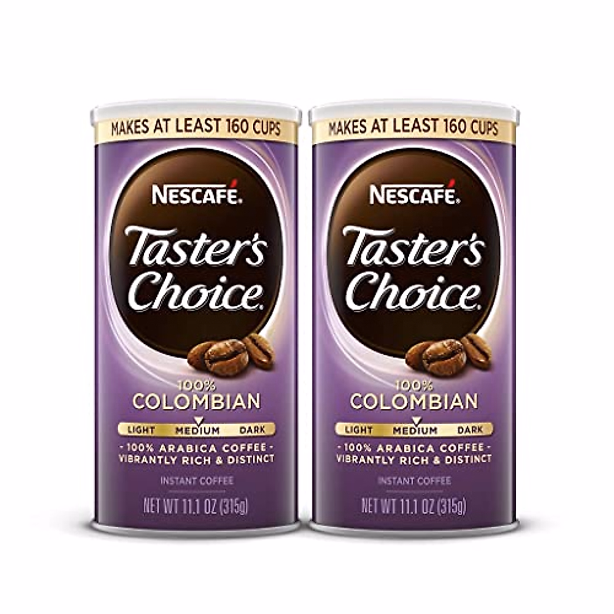 NESCAFE Taster's Choice, Colombian Medium Roast Instant-Coffee, 11.1 oz. Resealable Canister, 2 Pack (320-cups total)