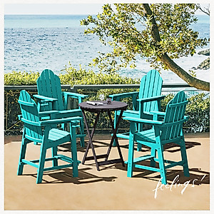 LUE BONA Tall Adirondack Chairs Set of 2, Recycled Poly Adirondack Chair Bar stools with Cup Holder, 25.6", 300Lbs, Eco-Friendly, Weather Resistant Lifeguard Chair for Balcony,Deck