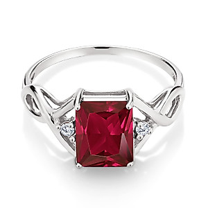 Gem Stone King 925 Sterling Silver Red Created Ruby and White Lab Grown Diamond Ring For Women (2.88 Cttw, Available in size 5, 6, 7, 8, 9)