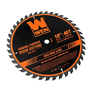 WEN BL1040 10-Inch 40-Tooth Carbide-Tipped Professional Woodworking Saw Blade for Miter Saws and Table Saws