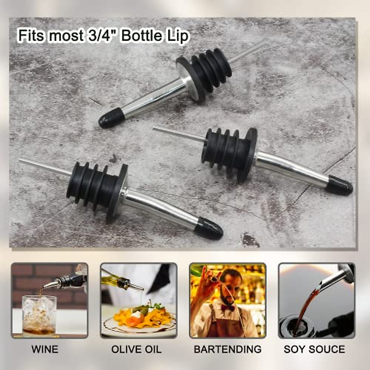 HARSKIYER 10pcs Black Pour Spouts for Liquor Bottles, Stainless Steel Bottle Pourers Tapered Spout for 3/4" Bottle Mouth